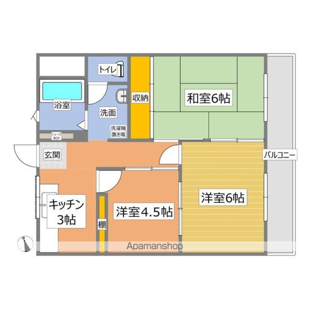 グランドハイツコクボ 山梨県甲府市国母008 (5万円／3K (和室6 洋室4.5 洋室6 K3)／52.06㎡)｜賃貸物件(賃貸マンション・アパート・一戸建て)の住宅情報・お部屋探しなら ...