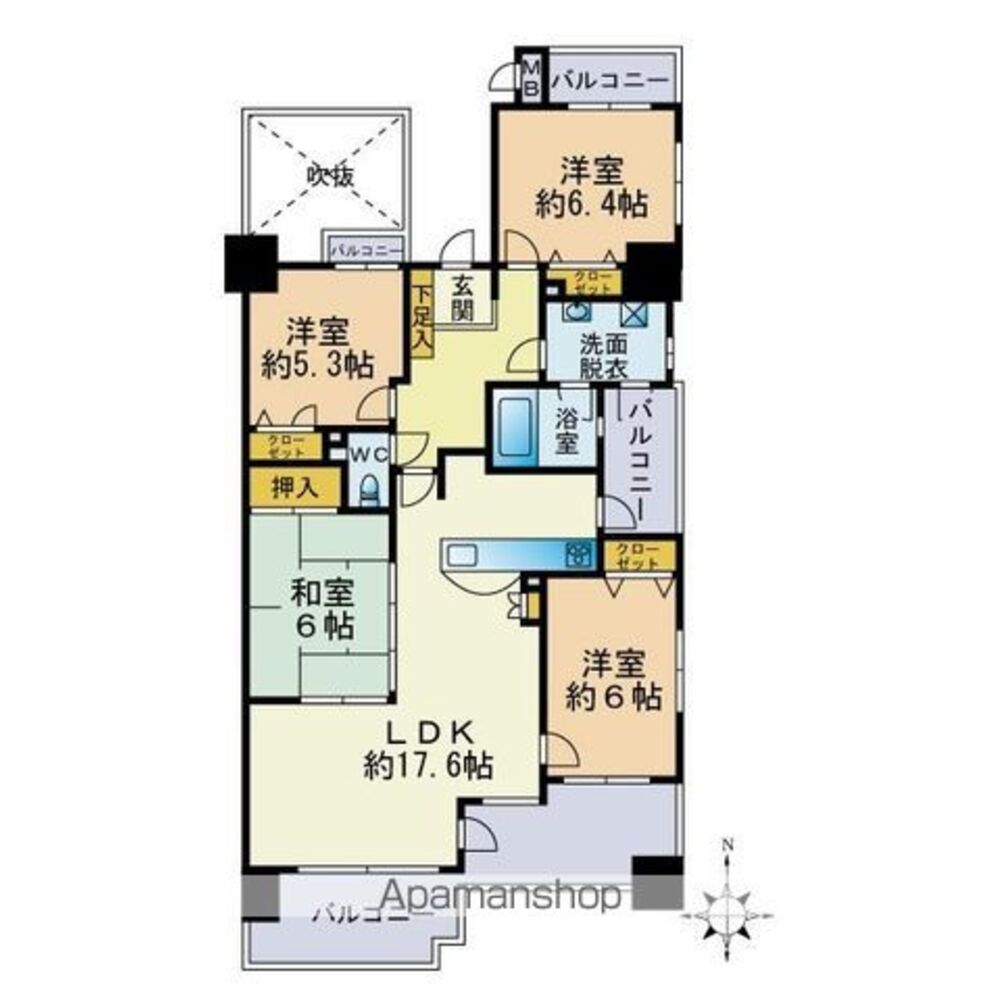 アーバンパレスアクス大濠III 福岡県福岡市中央区荒戸002 (10万円／4LDK (和室6 洋室5.3 洋室6 洋室6.4 LD13.9 他)／89.1㎡)｜賃貸物件(賃貸マンション ...