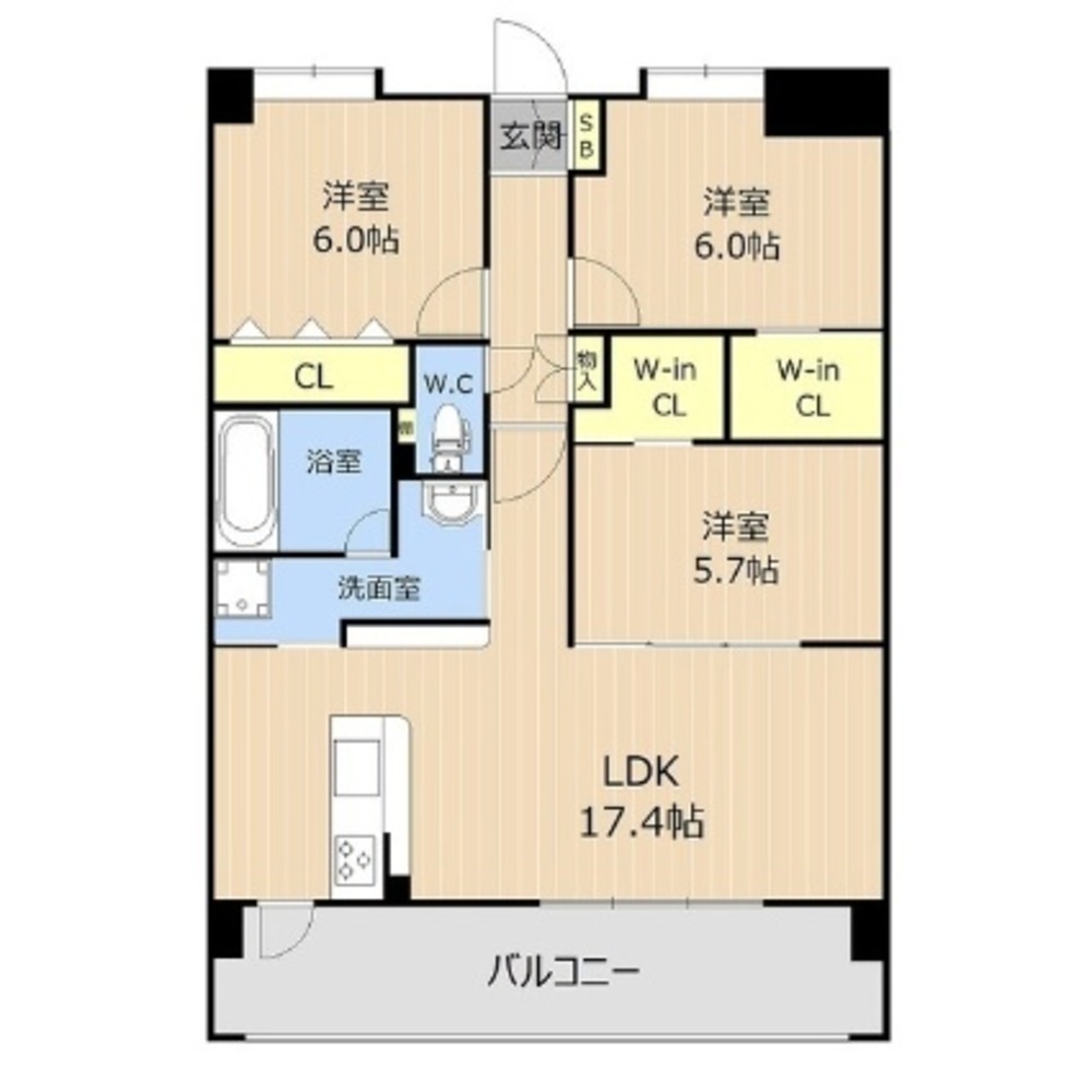 LIBTH平成駅前 熊本県熊本市中央区本山町000 (11.4万円／3LDK (洋室5.7 洋室6 洋室6 LDK17.4)／79.04㎡)｜賃貸物件(賃貸マンション・アパート・一戸建て)の ...