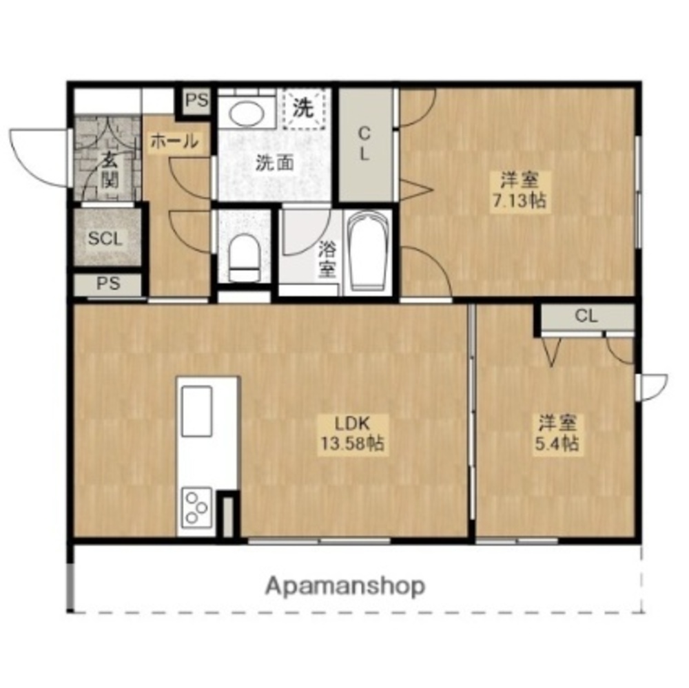 シャーメゾン健軍East 熊本県熊本市東区昭和町000 (11.6万円／2LDK (洋室5.4 洋室7.1 LDK13.5)／60.37㎡)｜賃貸物件(賃貸マンション・アパート・一戸建て)の ...