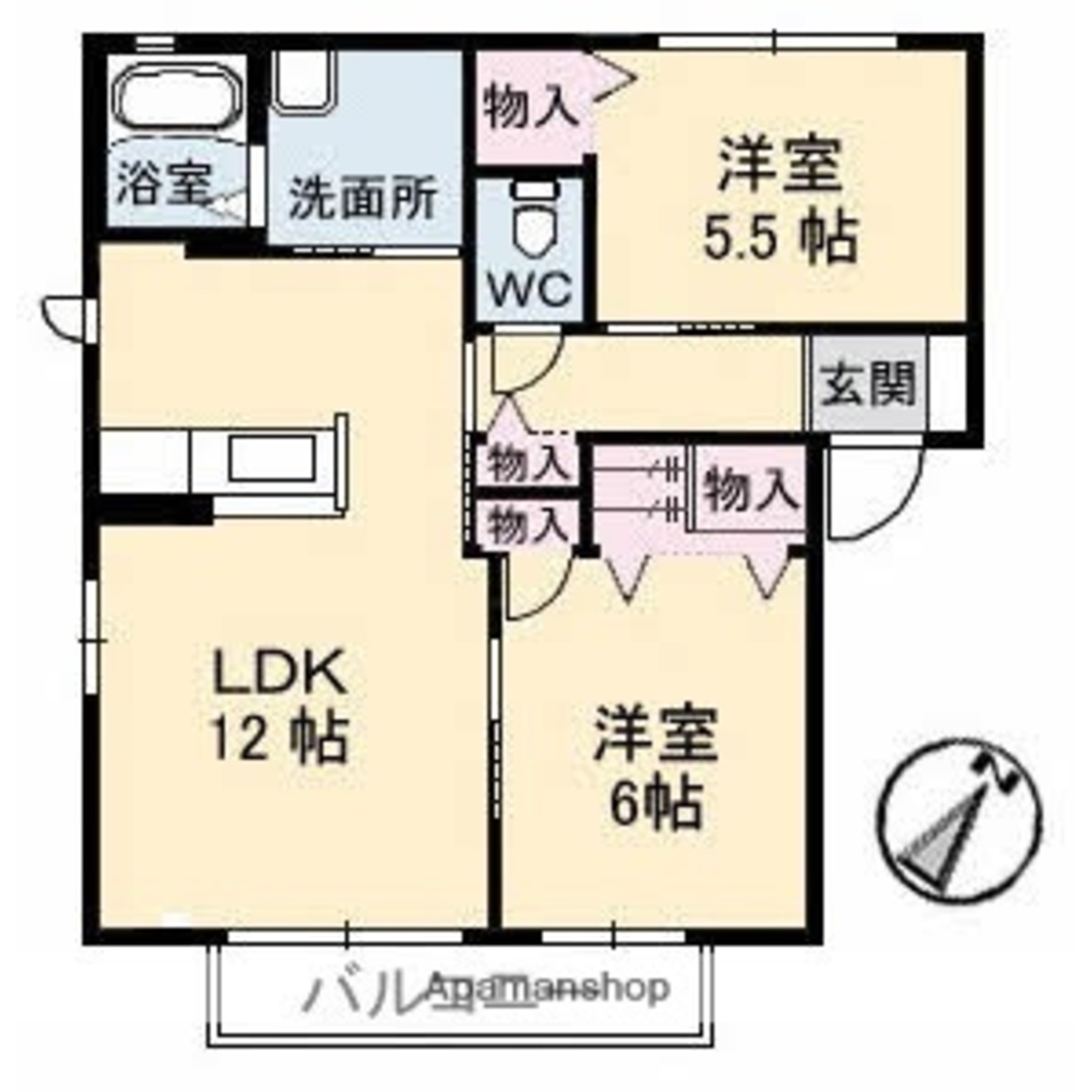 可部線 梅林駅 地上2階建て 築20年 広島県広島市安佐南区八木004 (6.4万円／2LDK (洋室5.5 洋室6 LDK12)／54.81㎡)｜賃貸物件(賃貸マンション・アパート・一戸建て ...