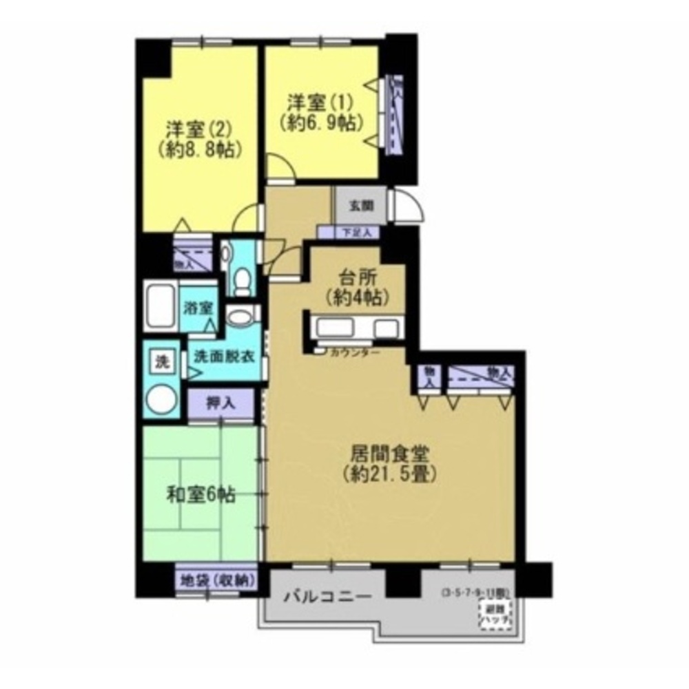 シャンノール緑道 北海道旭川市七条通006 (16万円／3LDK (和室6 洋室6.9 洋室8.8 LD21.5 K4)／104.52㎡)｜賃貸物件(賃貸マンション・アパート・一戸建て)の住宅 ...