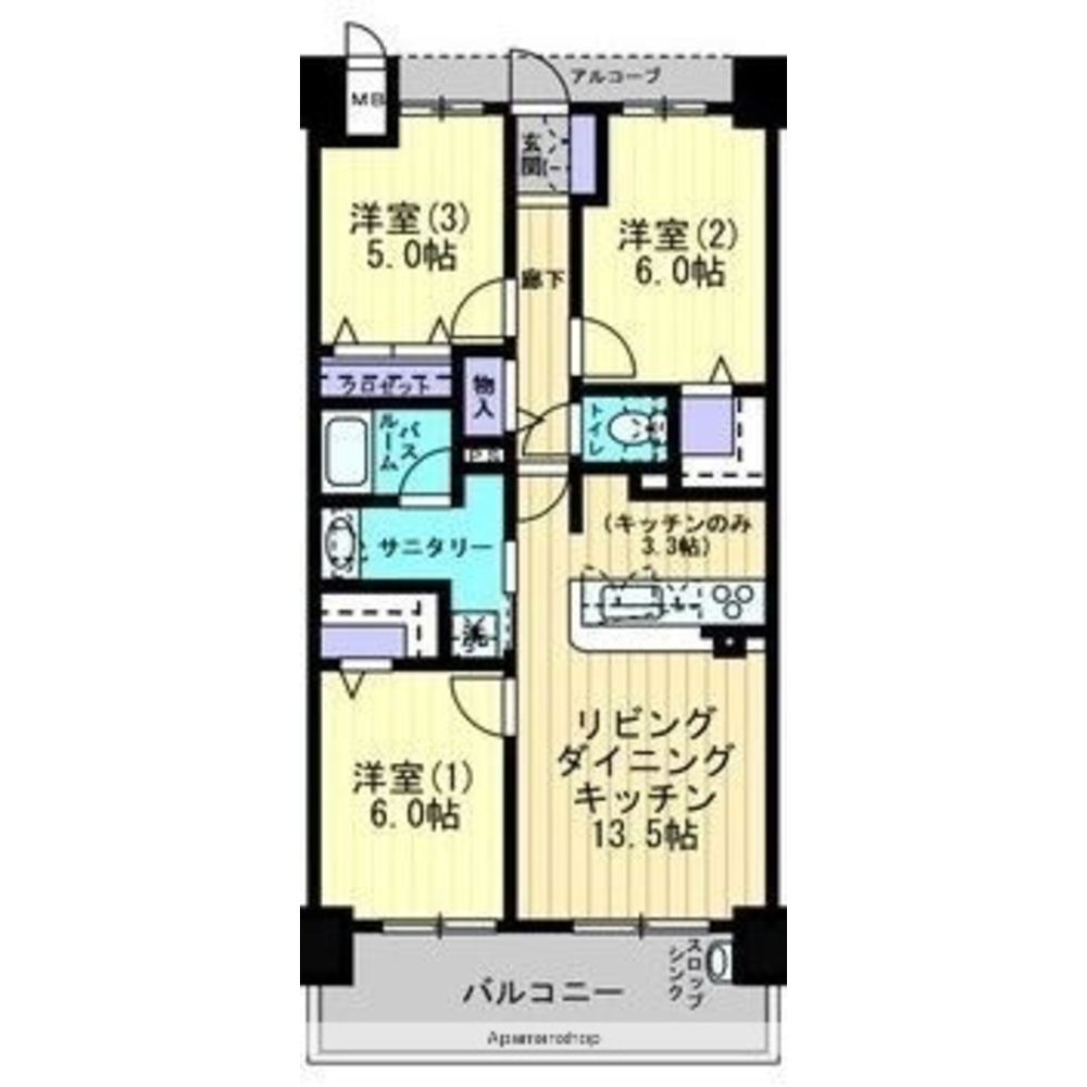 アルファスマート道後南町 愛媛県松山市南町001 (14万円／3LDK (洋室5 洋室6 洋室6 LDK13.5)／68.34㎡)｜賃貸物件(賃貸マンション・アパート・一戸建て)の住宅情報・お ...