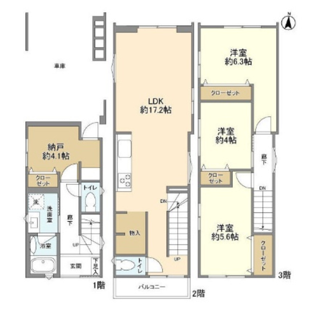Kolet櫛引町03 埼玉県さいたま市北区櫛引町002 (19.3万円／3SLDK (洋室4 洋室5.6 洋室6.3 LDK17.2 納戸4.1)／87.9㎡)｜賃貸物件(賃貸マンション ...