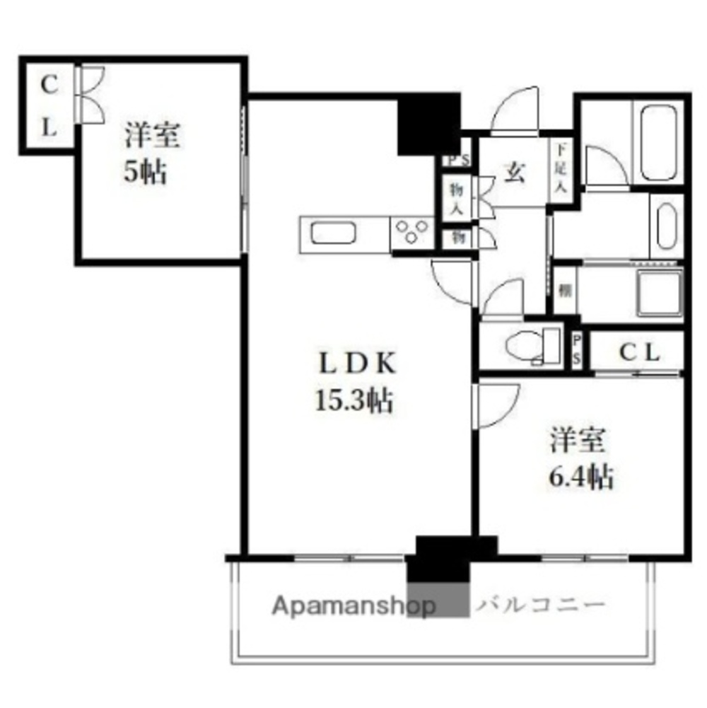 グランドメゾン浄水ガーデンシティセントラルフォレストII 福岡県福岡市中央区薬院004 (24万円／2LDK (洋室5 洋室6.4 LDK15.3)／61.82㎡)｜賃貸物件(賃貸マンション ...