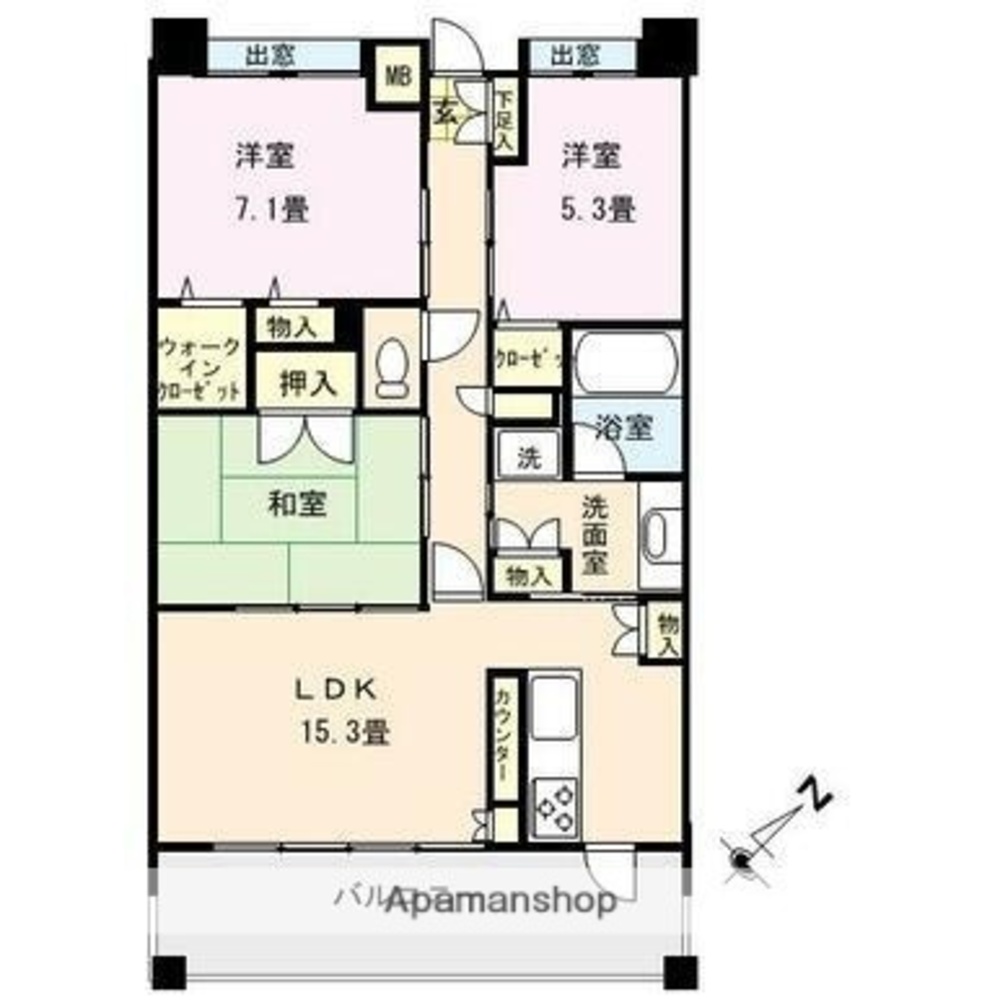 クレアシティ堀江ウォーターフロントパーク 鹿児島県鹿児島市堀江町000 (15万円／3LDK (和室6.1 洋室5.3 洋室7.1 LDK15.3)／77.9㎡)｜賃貸物件(賃貸マンション ...