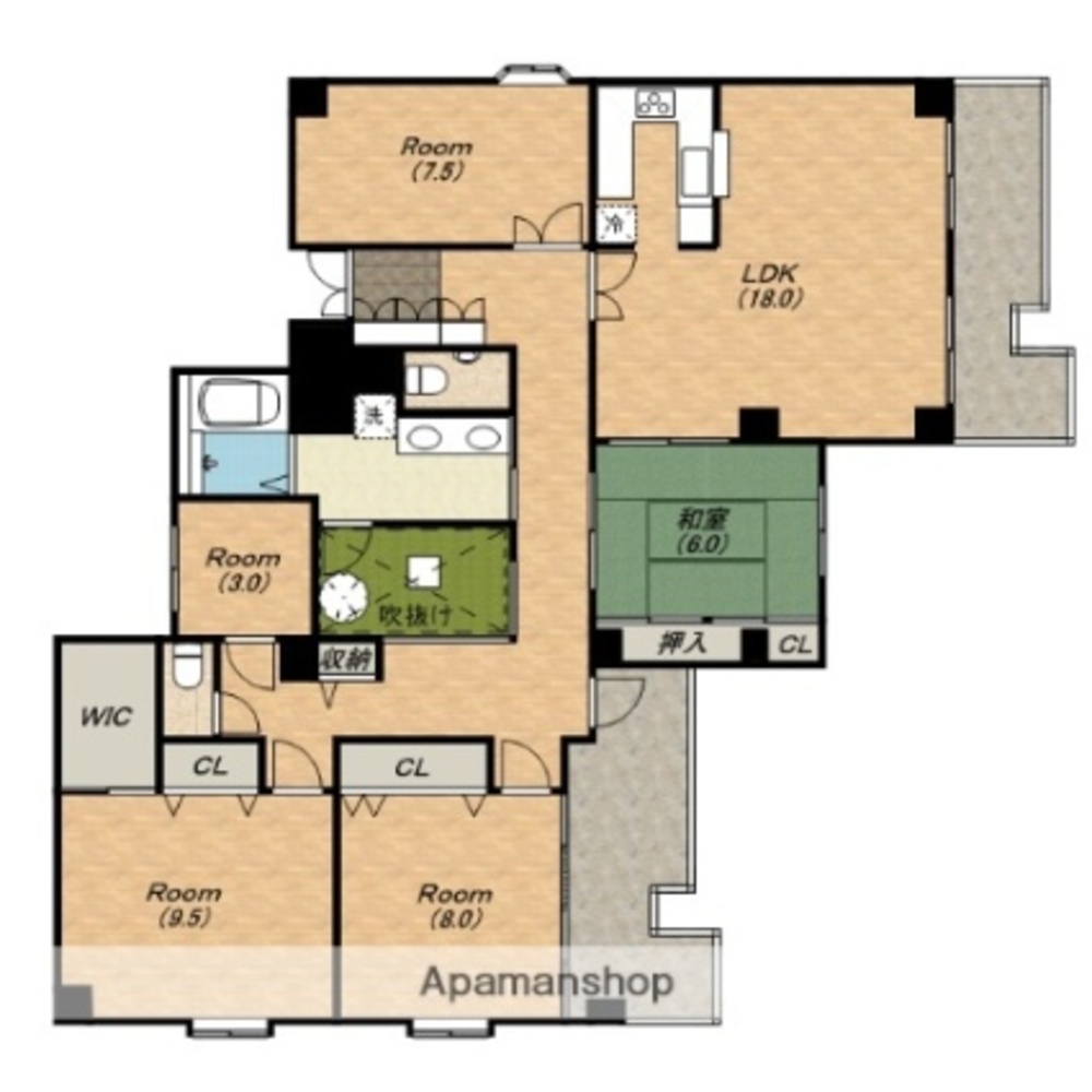 近鉄奈良線 大阪上本町駅 地上8階建て 築36年 大阪府大阪市中央区上汐002 (26万円／5LDK (和室6 洋室3 洋室7.5 洋室8 洋室9.5 LDK18)／150㎡)｜賃貸物件(賃貸 ...