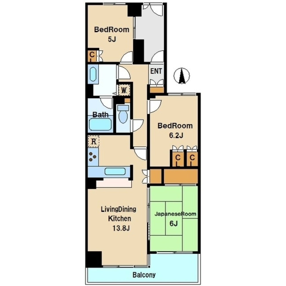 東京メトロ丸ノ内線 中野坂上駅 地上10階建て 築28年 東京都中野区本町1丁目 (23.7万円／3LDK (和室6 洋室5 洋室6.2 LDK13.8)／70.42㎡)｜賃貸物件(賃貸 ...