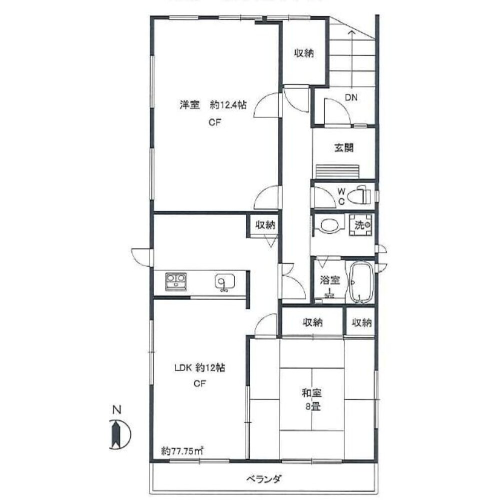 総武線 阿佐ケ谷駅 地上2階建て 築34年 東京都杉並区阿佐谷北1丁目 (23万円／2LDK (和室8 洋室12.4 LDK12)／77.75㎡)｜賃貸物件(賃貸マンション・アパート・一戸建て ...
