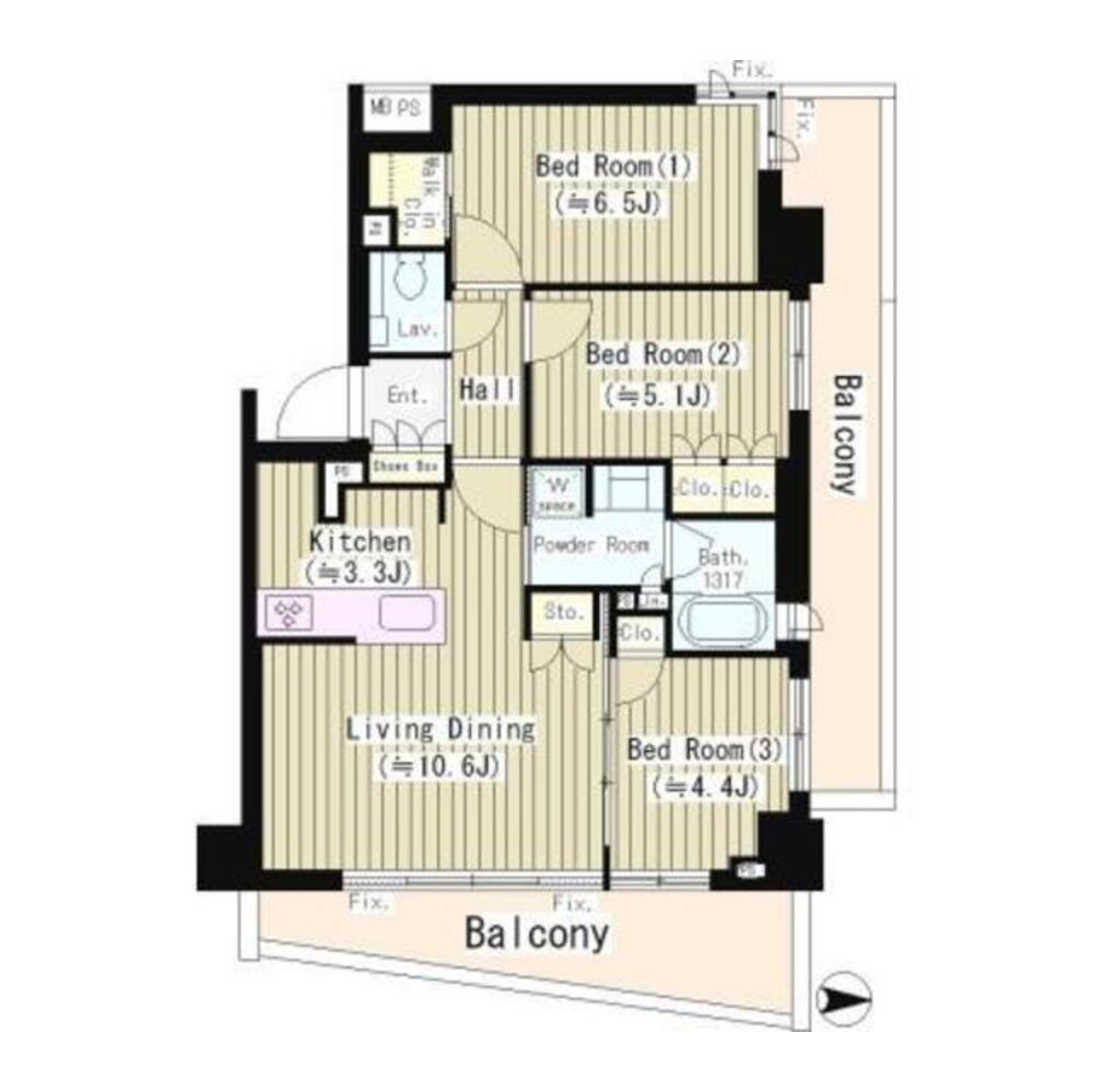 中央本線（JR東日本） 武蔵小金井駅 地上6階建て 築9年 東京都小金井市本町5丁目 (20.6万円／3LDK (洋室4.4 洋室5.1 洋室6.5 LDK13.9)／66.22㎡)｜賃貸物件 ...