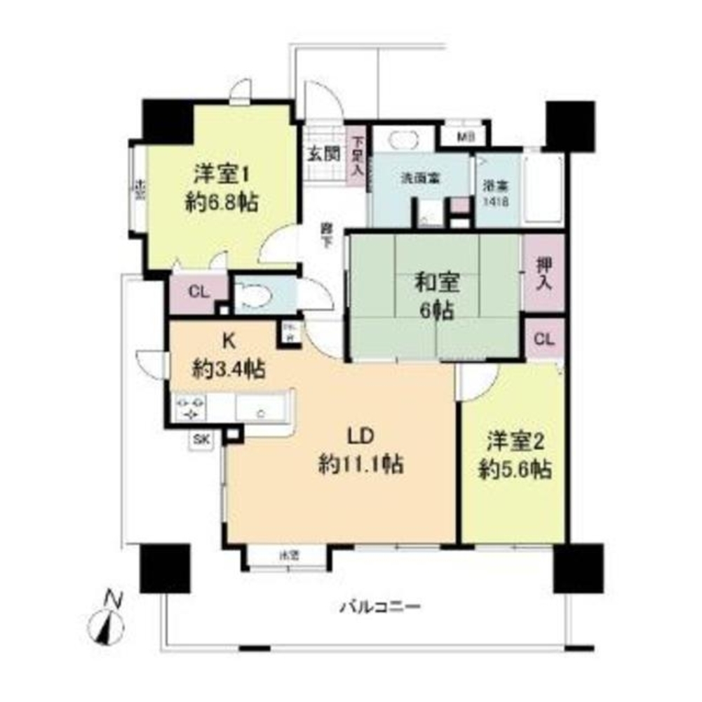 KDXレジデンス西公園 福岡県福岡市中央区港3丁目 (13.1万円／3LDK (和室6 洋室5.6 洋室6.8 LDK14.5)／70.94㎡)｜賃貸物件(賃貸マンション・アパート・一戸建て ...