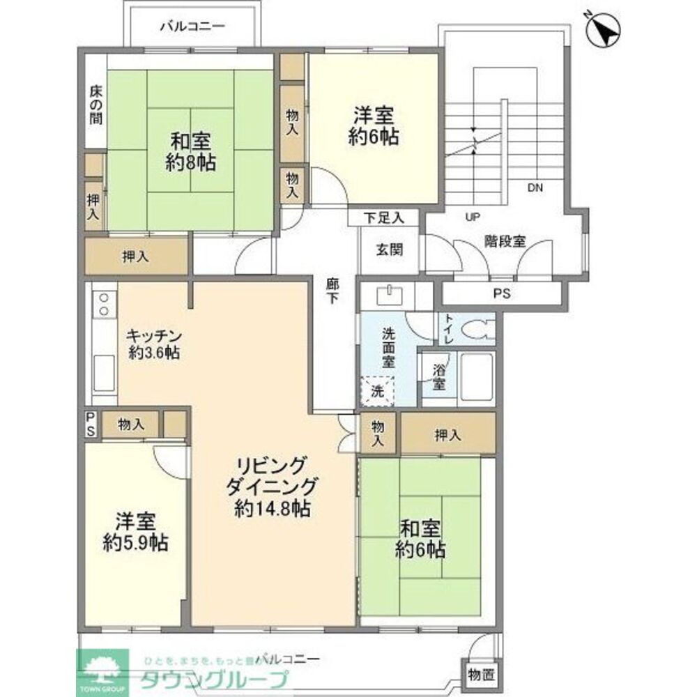 京葉線 検見川浜駅 地上5階建て 築47年 千葉県千葉市美浜区磯辺5丁目 (12万円／4LDK (和室6 和室8 洋室5.9 洋室6 LD14.8 K3.6)／105.52㎡)｜賃貸物件(賃貸 ...