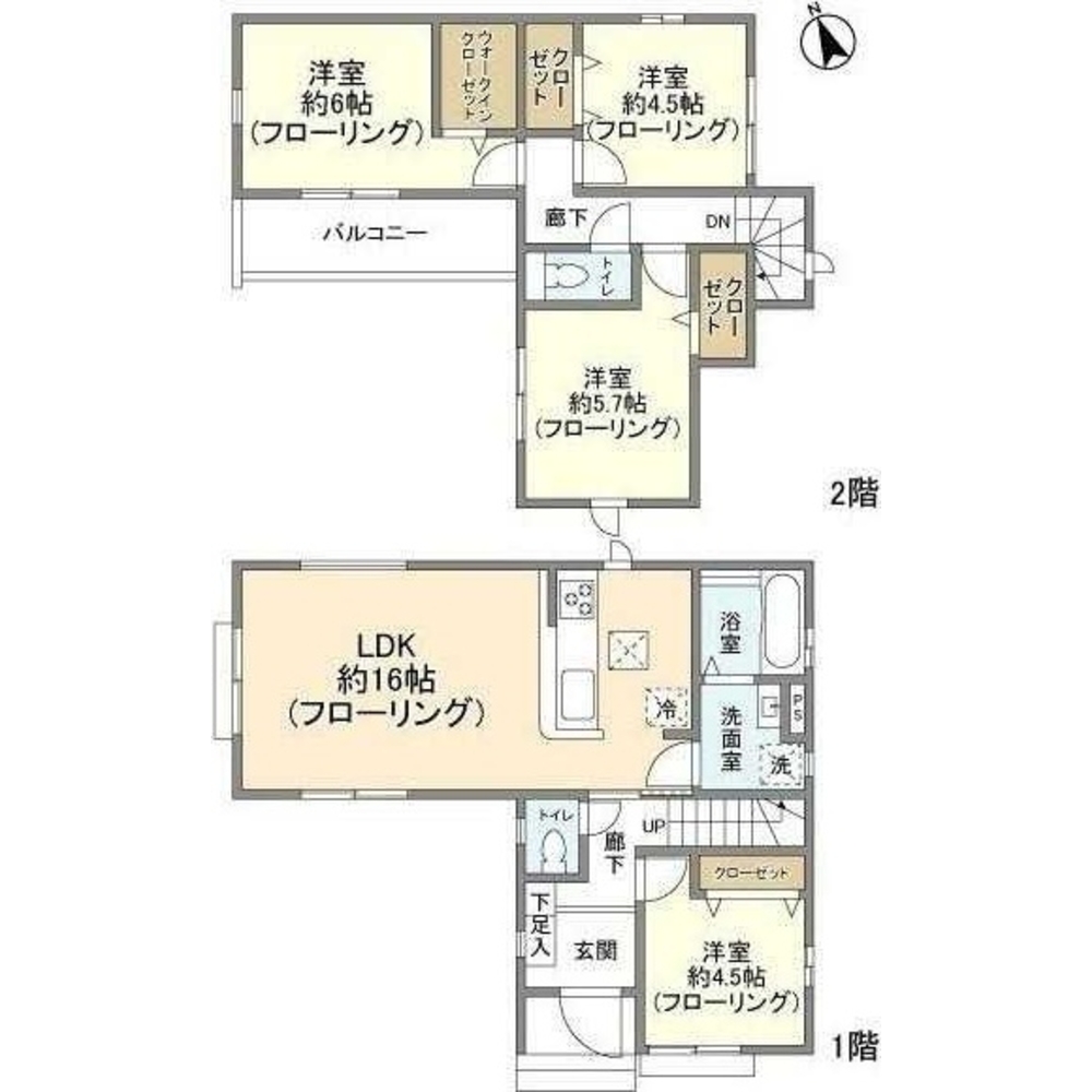 東武東上線 北坂戸駅 地上2階建て 築2年 埼玉県坂戸市泉町3丁目 (16.5万円／4LDK (洋室4.5 洋室4.5 洋室5.7 洋室6 LDK16)／90.26㎡)｜賃貸物件(賃貸 ...