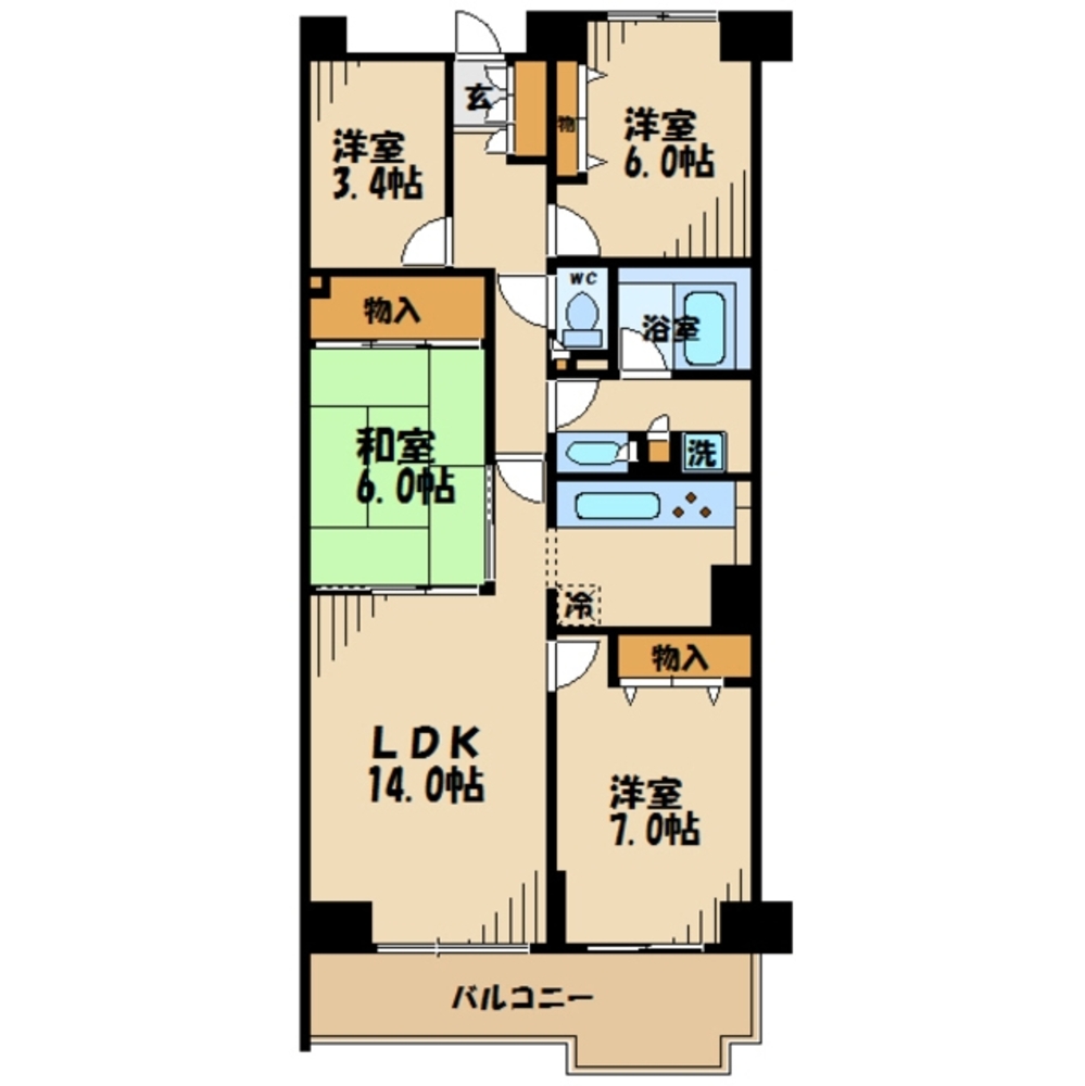 T’s garden府中 東京都府中市天神町1丁目 (21.9万円／3SLDK (和室6 洋室6 洋室7 LDK14)／86.87㎡)｜賃貸物件(賃貸マンション・アパート・一戸建て)の住宅情報 ...