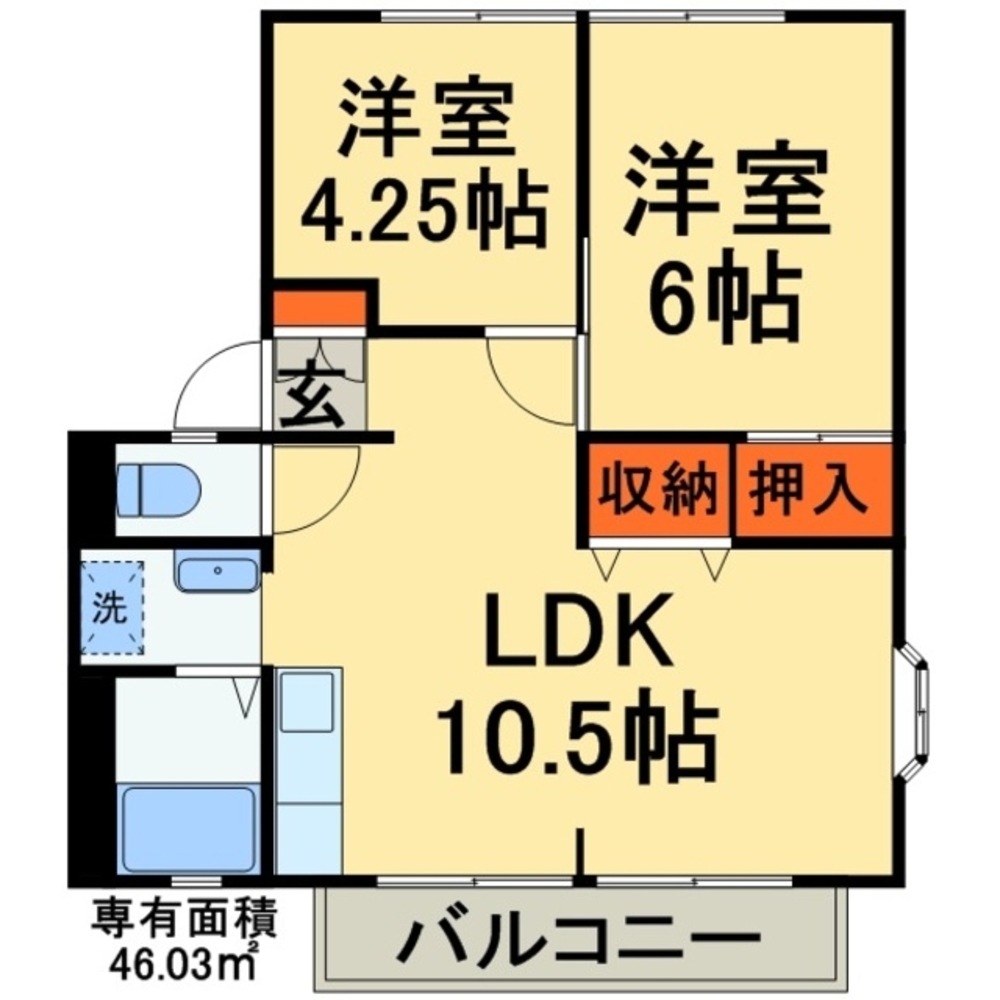 総武線 新検見川駅 地上2階建て 築33年 千葉県千葉市花見川区朝日ケ丘1丁目 (6万円／2LDK (洋室4.2 洋室6 LDK10.5)／46.03㎡)｜賃貸物件(賃貸マンション・アパート ...