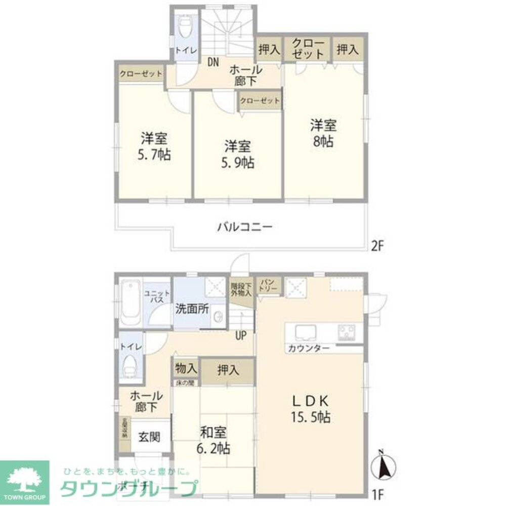 東武東上線 川越駅 地上2階建て 築13年 埼玉県川越市大字中福 (13万円／4LDK (和室6.2 洋室5.7 洋室5.9 洋室8 LDK15.5)／102.67㎡)｜賃貸物件(賃貸 ...