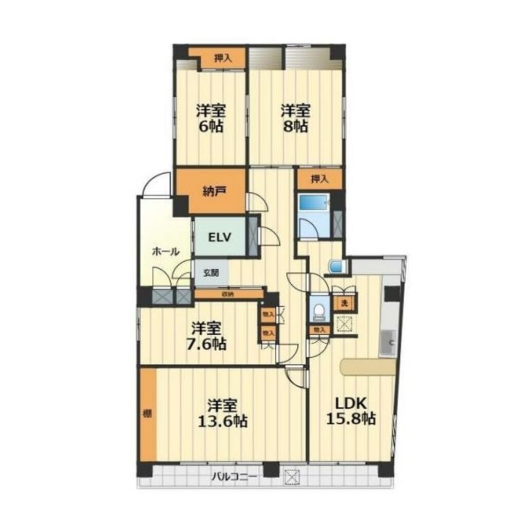 中央本線（JR東日本） 西八王子駅 地上8階建て 築40年 東京都八王子市台町4丁目 (17万円／4LDK (洋室6 洋室7.6 洋室8 洋室13.6 LDK15.8)／121.63㎡)｜賃貸 ...