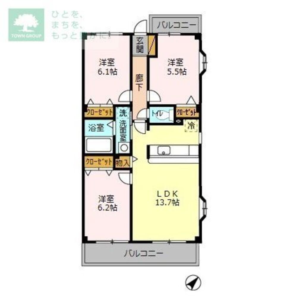 東京メトロ東西線 妙典駅 地上7階建て 築22年 千葉県市川市妙典4丁目 (15.6万円／3LDK (洋室5.5 洋室6.1 洋室6.2 LDK13.7)／67.1㎡)｜賃貸物件(賃貸 ...