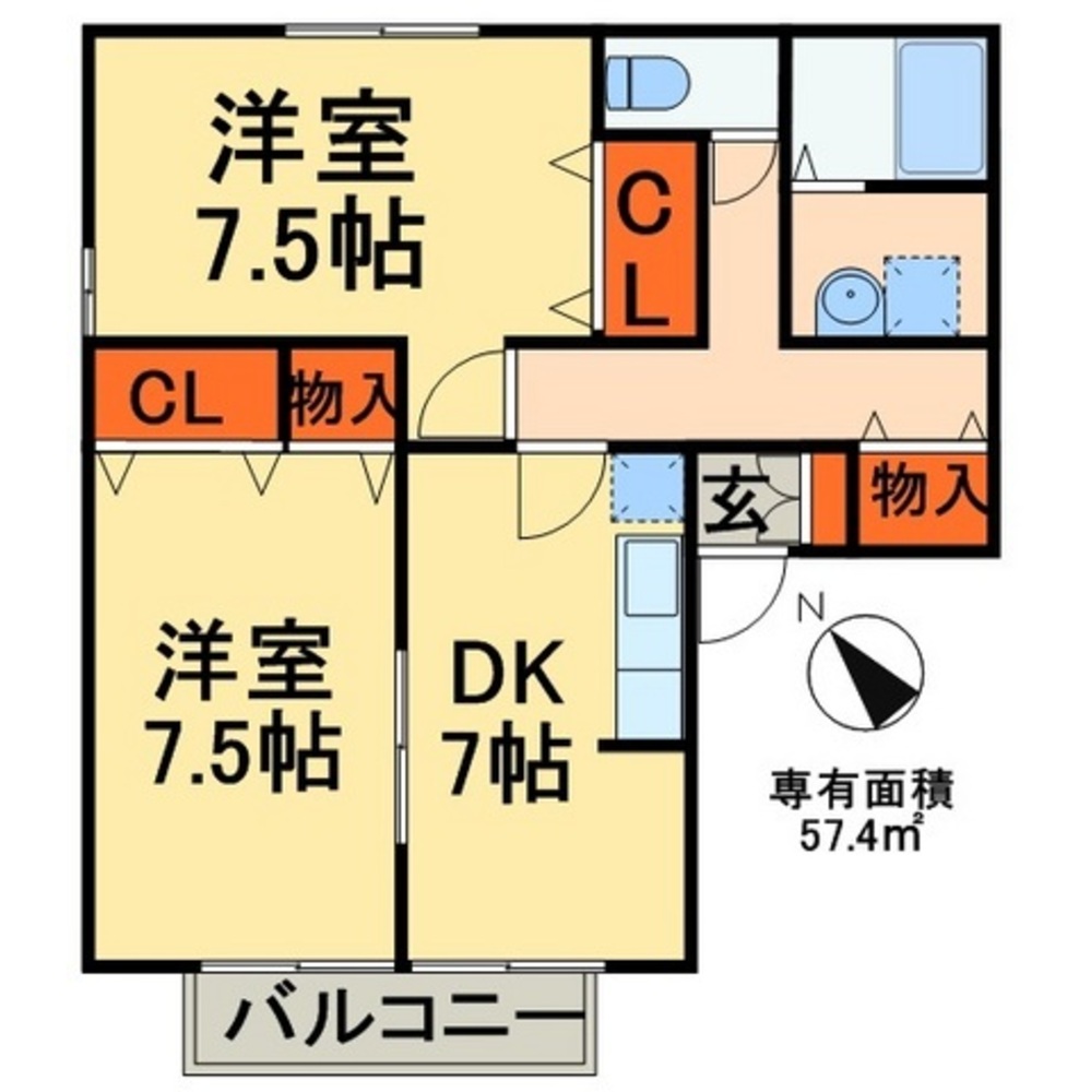 サンセリテ3 千葉県千葉市稲毛区宮野木町 (6.8万円／2DK (洋室7.5 洋室7.5 DK7)／57.4㎡)｜賃貸物件(賃貸マンション・アパート・一戸建て)の住宅情報・お部屋探しなら ...