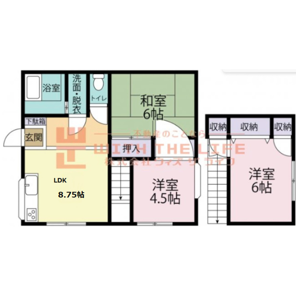 龍頭貸家 福岡県久留米市小森野5丁目 (5.9万円／3LDK (和室6 洋室4.5 洋室6 LDK8.7)／61.93㎡)｜賃貸物件(賃貸マンション・アパート・一戸建て)の住宅情報・お部屋探し ...
