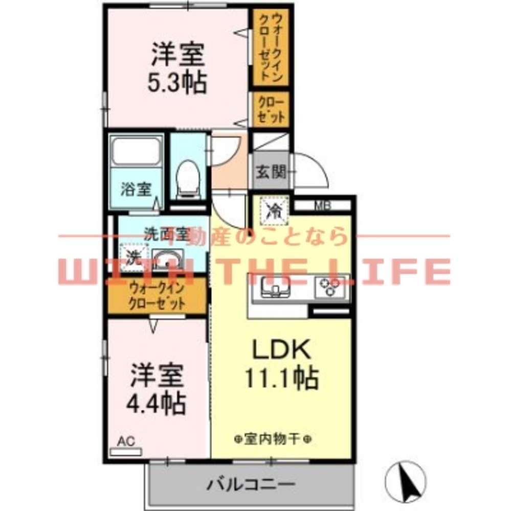 オッツ梅満II 福岡県久留米市梅満町 (6.4万円／2LDK (洋室4.4 洋室5.3 LDK11.1)／49.21㎡)｜賃貸物件(賃貸マンション・アパート・一戸建て)の住宅情報・お部屋探し ...