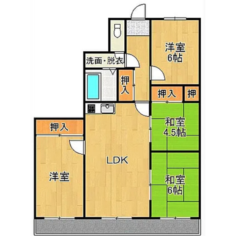 若林ビル 福岡県久留米市南1丁目 (7万円／4LDK (和室4.5 和室6 洋室6 洋室6 LDK10.5)／64.45㎡)｜賃貸物件(賃貸マンション・アパート・一戸建て)の住宅情報・お ...