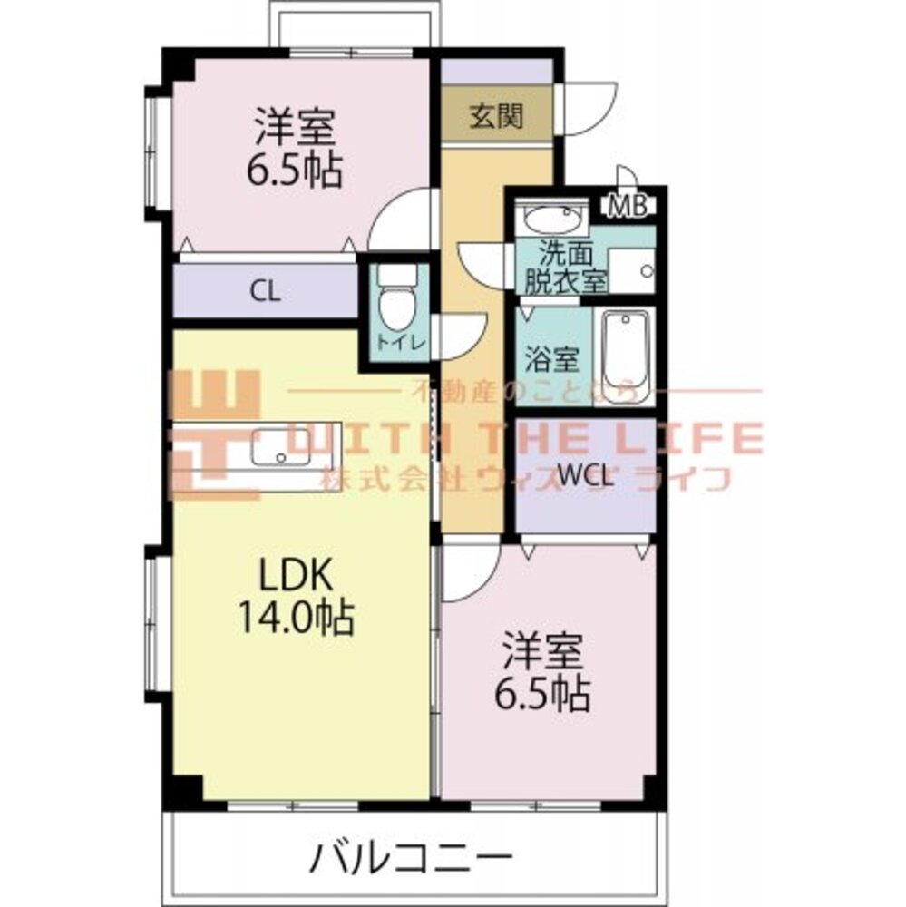 ボリ・モゼII・(ツー) 福岡県久留米市新合川1丁目 (6.9万円／2LDK (洋室6.5 洋室6.5 LDK14)／62.81㎡)｜賃貸物件(賃貸マンション・アパート・一戸建て)の住宅情報 ...