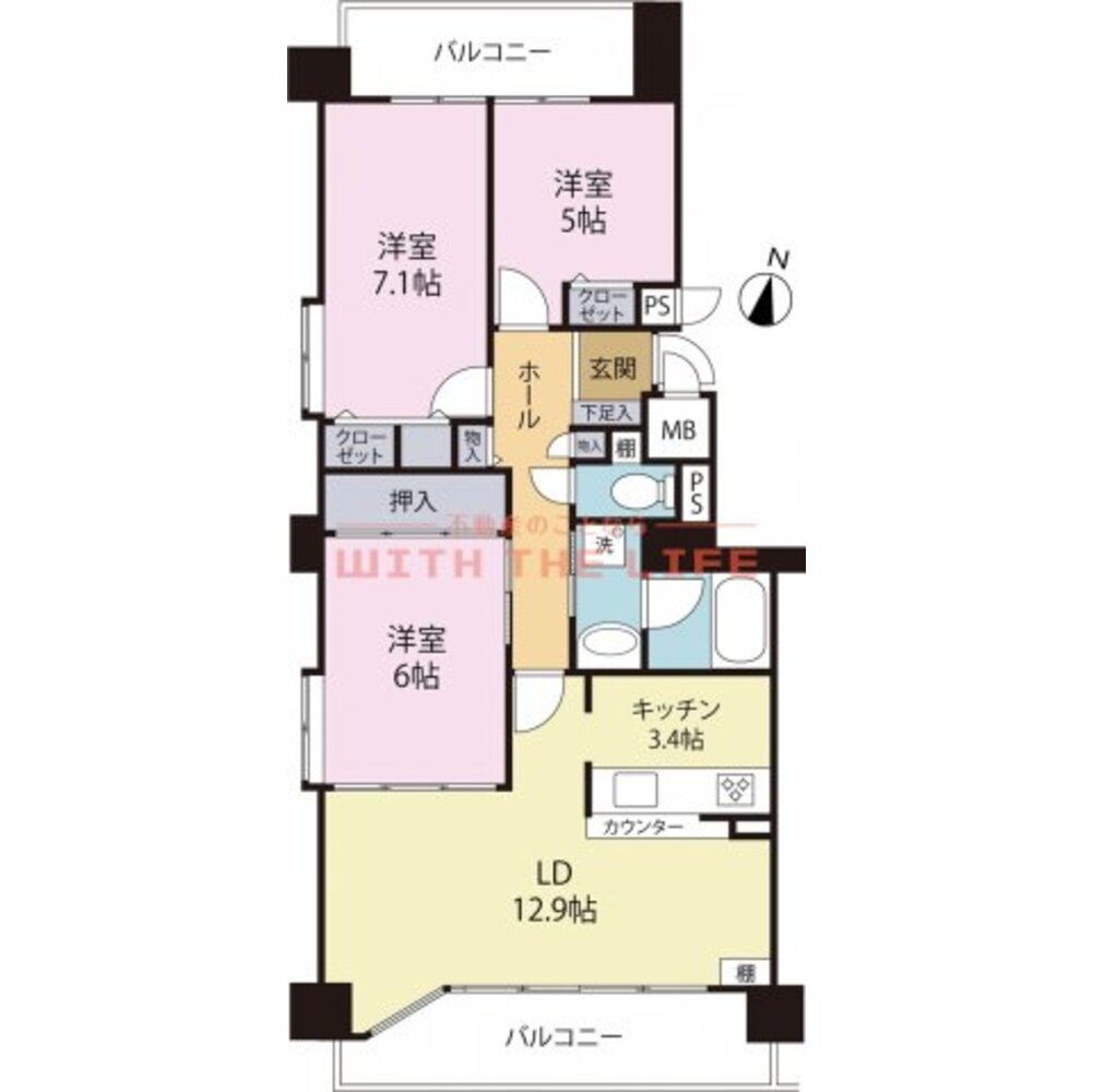 グランコート久留米 福岡県久留米市諏訪野町 (11万円／3LDK (洋室5 洋室6 洋室7.1 LDK16.3)／75.96㎡)｜賃貸物件(賃貸マンション・アパート・一戸建て)の住宅情報・お ...