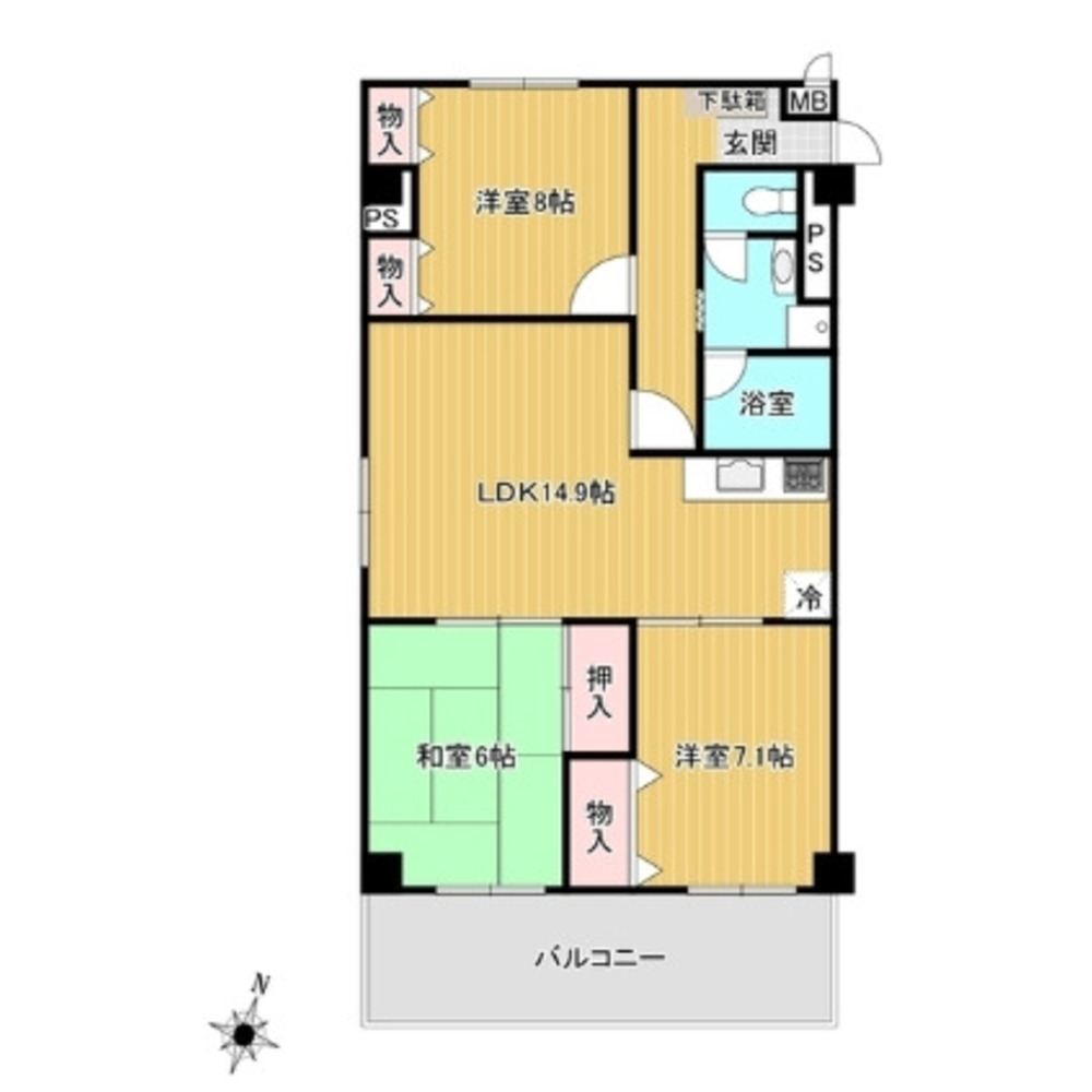 ダイアパレス久留米 福岡県久留米市天神町 (7万円／3LDK (和室6 洋室7.1 洋室8 LDK14.9)／73.43㎡)｜賃貸物件(賃貸マンション・アパート・一戸建て)の住宅情報・お ...