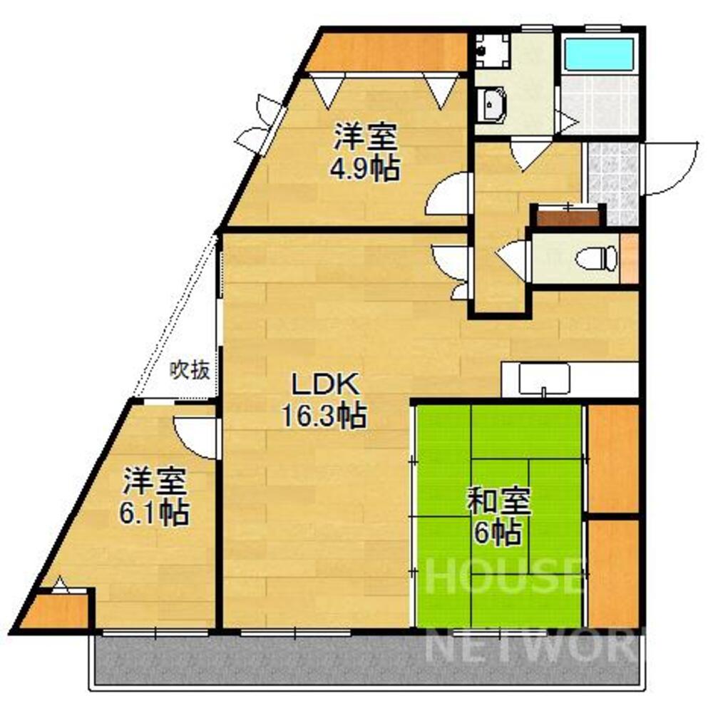 サンパープルたけじ 京都府京都市西京区上桂北ノ口町 (8.2万円／3LDK (和室6 洋室4.9 洋室6.1 LDK16.3)／73.43㎡)｜賃貸物件(賃貸マンション・アパート・一戸建て)の ...
