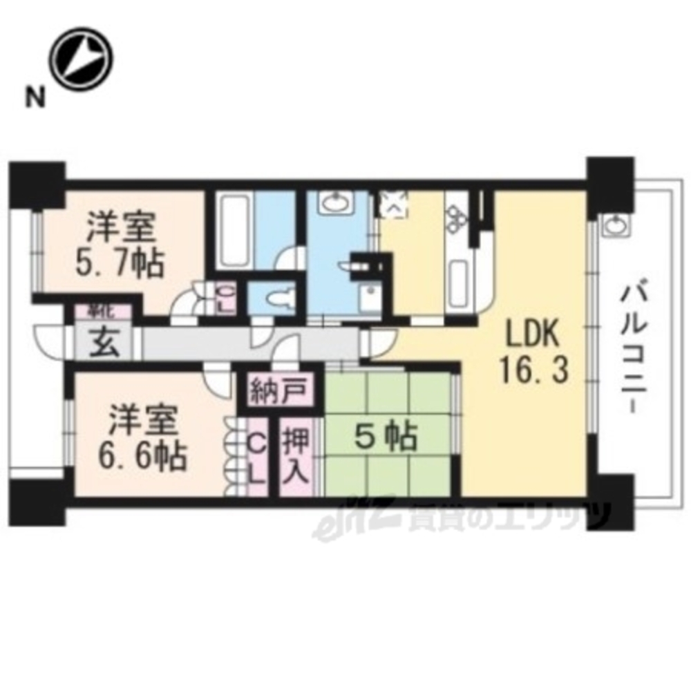 東海道本線（JR西日本） 膳所駅 地上19階建て 築16年 滋賀県大津市におの浜2丁目 (15万円／3LDK (和室5 洋室5.7 洋室6.6 LDK16.3)／75.65㎡)｜賃貸物件(賃貸 ...