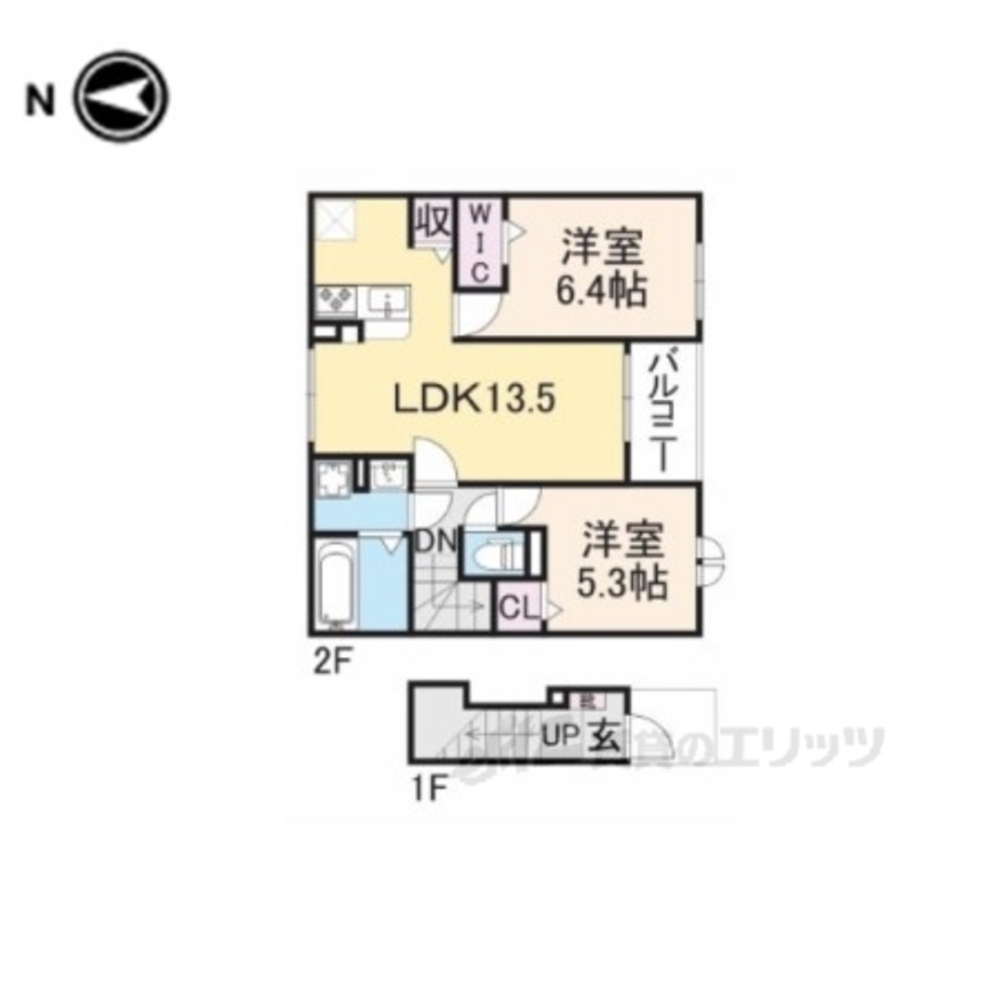 京阪本線 樟葉駅 地上2階建て 築1年未満 京都府八幡市八幡山田 (10.05万円／2LDK (洋室5.3 洋室6.4 LDK13.5)／59.16㎡)｜賃貸物件(賃貸マンション・アパート ...