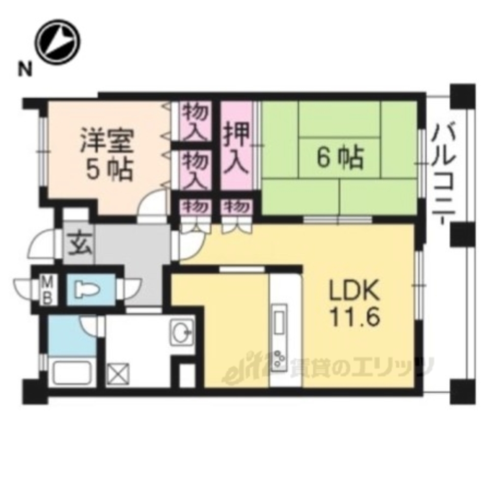 東海道本線（JR西日本） 西大路駅 地上10階建て 築24年 京都府京都市南区吉祥院御池町 (9.2万円／2LDK (和室6 洋室5 LDK11.6)／52.33㎡)｜賃貸物件(賃貸マンション ...