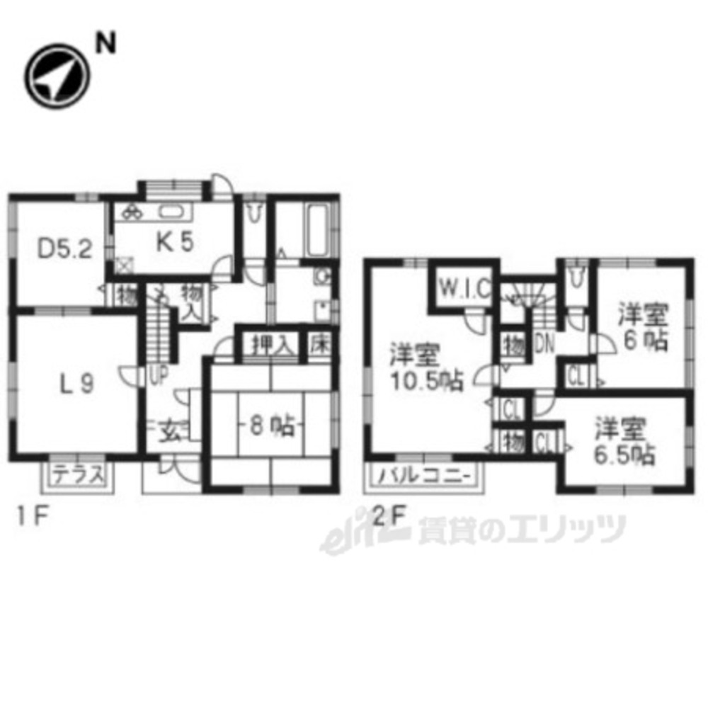 東海道本線（JR西日本） 南草津駅 地上2階建て 築29年 滋賀県大津市青山3丁目 (11万円／4LDK (和室8 洋室6 洋室6.5 洋室10.5 L9 D5.2 他)／121.73 ...