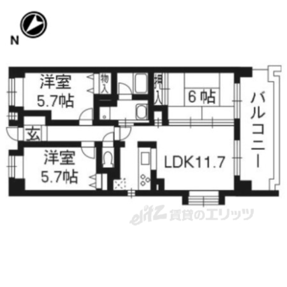 東海道本線（JR西日本） 栗東駅 地上6階建て 築22年 滋賀県栗東市綣3丁目 (7.5万円／3LDK (和室6 洋室5.7 洋室5.7 LDK11.7)／65.72㎡)｜賃貸物件(賃貸 ...