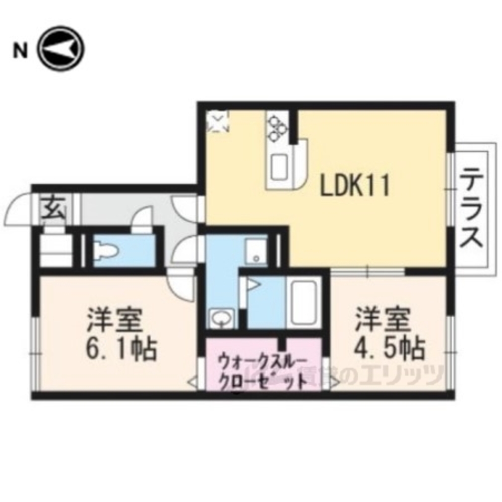 東海道本線（JR西日本） 能登川駅 地上2階建て 築6年 滋賀県東近江市佐野町 (7.5万円／2LDK (洋室4.5 洋室6.1 LDK11)／51.94㎡)｜賃貸物件(賃貸マンション ...