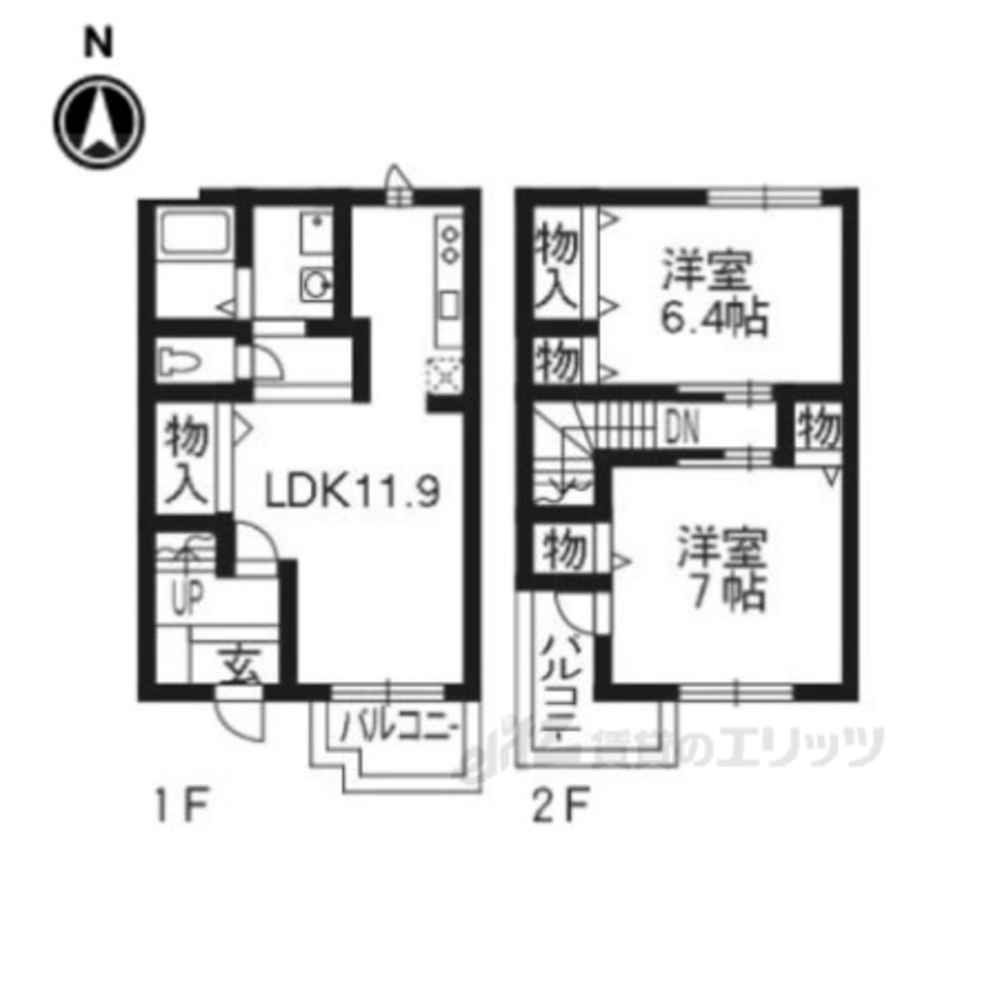 近鉄京都線 木津川台駅 地上2階建て 築22年 京都府相楽郡精華町精華台4丁目 (6.9万円／2LDK (洋室6.4 洋室7 LDK11.9)／64.81㎡)｜賃貸物件(賃貸マンション ...
