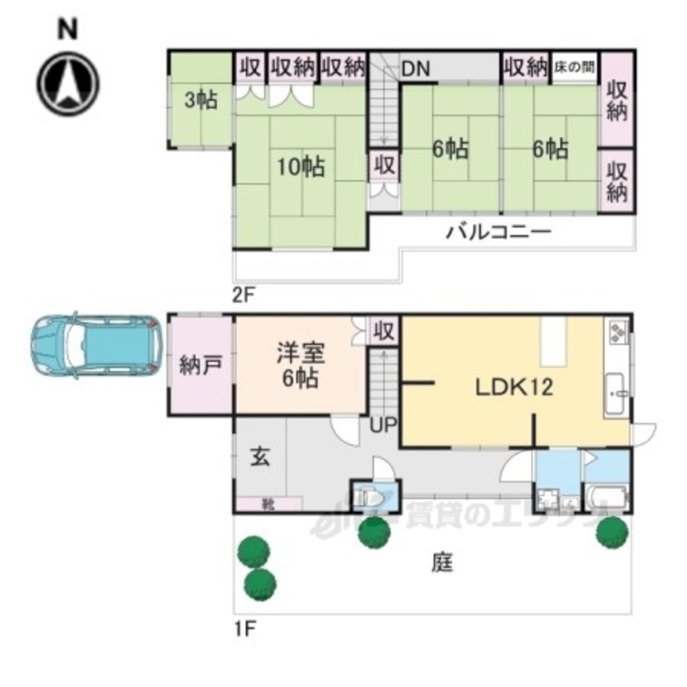 東海道本線（JR西日本） 山科駅 地上2階建て 築50年 京都府京都市山科区安朱東海道町 (16万円／5LDK (和室3 和室6 和室6 和室10 洋室6 LDK12 納戸3)／121.62 ...