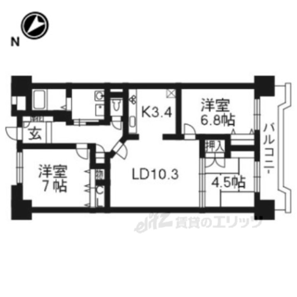 アメニティ南草津3 滋賀県草津市野路1丁目 (11万円／3LDK (和室4.5 洋室6.8 洋室7 LD10.3 K3.4)／71.76㎡)｜賃貸物件(賃貸マンション・アパート・一戸建て)の ...