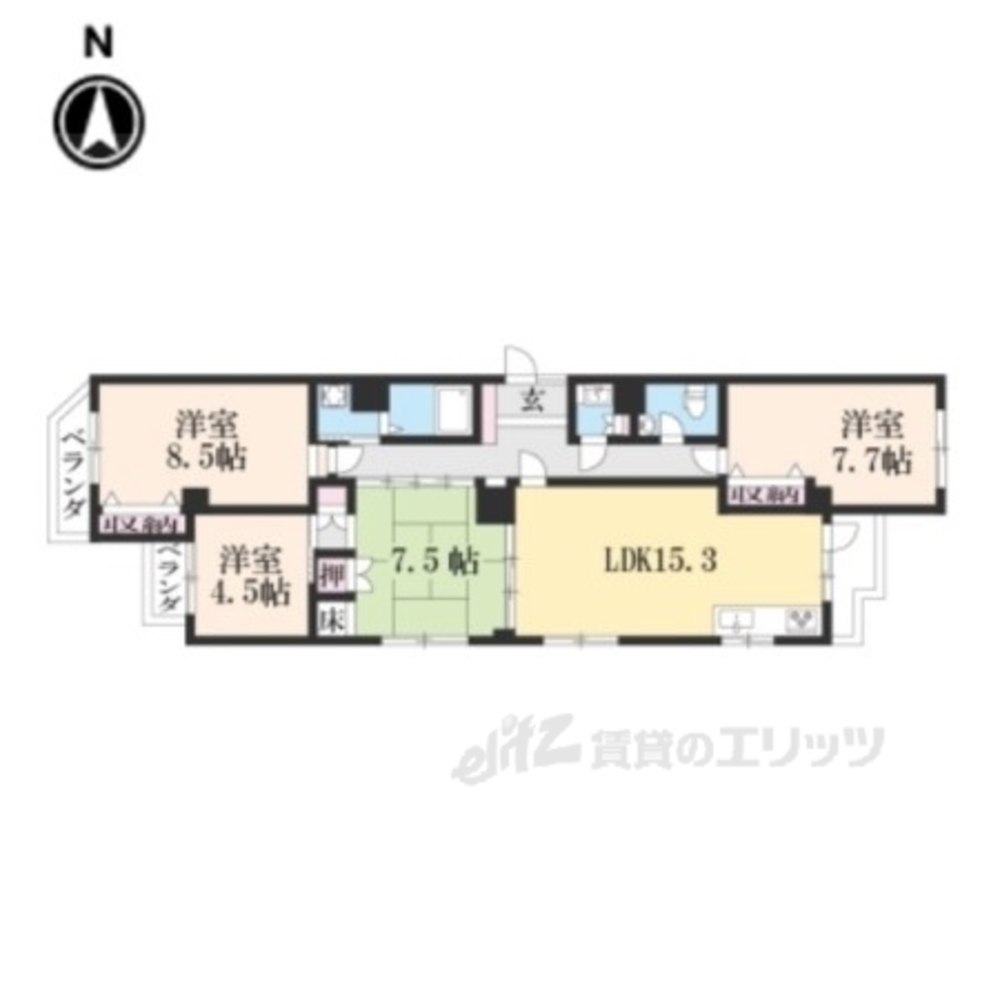 東海道本線（JR西日本） 西大路駅 地上5階建て 築32年 京都府京都市南区吉祥院東砂ノ町 (13.5万円／4LDK (和室7.5 洋室4.5 洋室7.7 洋室8.5 他)／100㎡)｜賃貸 ...