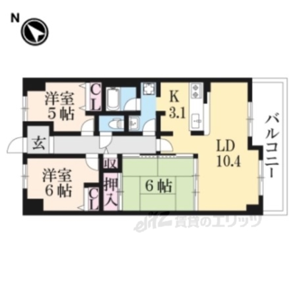 東海道本線（JR西日本） 野洲駅 地上11階建て 築24年 滋賀県野洲市小篠原 (8万円／3LDK (和室6 洋室5 洋室6 LDK10.4)／68.11㎡)｜賃貸物件(賃貸マンション ...