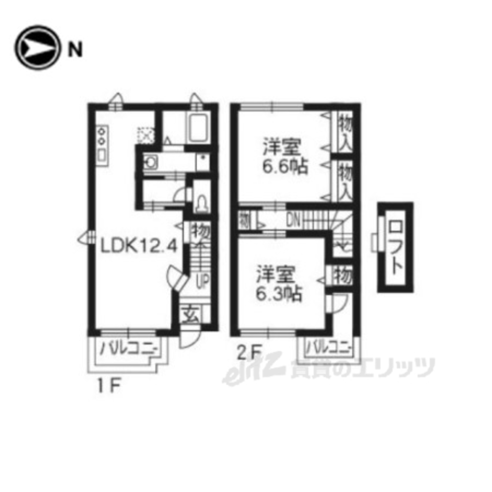 京阪本線 石清水八幡宮駅 地上2階建て 築21年 京都府八幡市下奈良宮ノ道 (7万円／2LDK (洋室5.6 洋室6.3 LDK12.4)／63.44㎡)｜賃貸物件(賃貸マンション・アパート ...