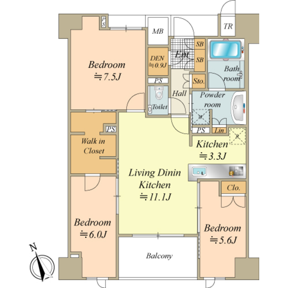 プラウド東京八丁堀 東京都中央区八丁堀2丁目 (45万円／3LDK (洋室5.6 洋室6 洋室7.5 LDK11.1)／80.03㎡)｜賃貸物件(賃貸マンション・アパート・一戸建て)の住宅情報 ...