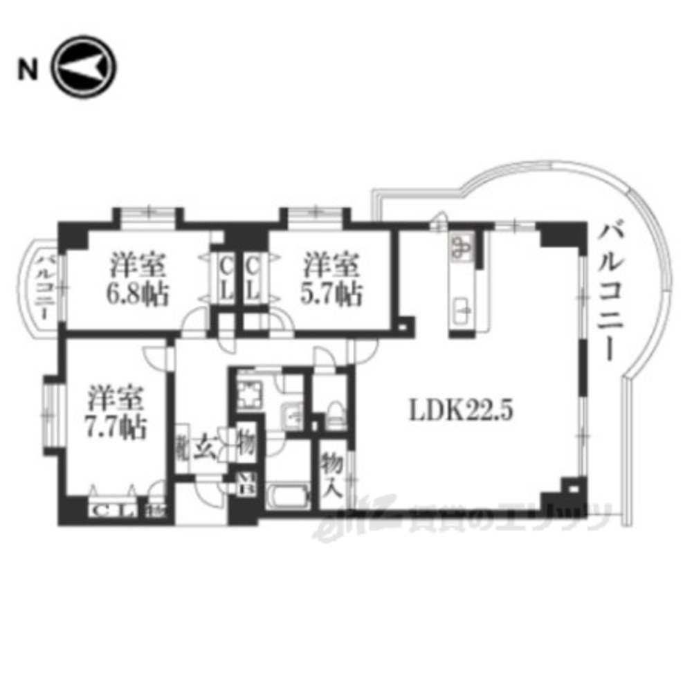 上御霊アーバンライフ3階 京都府京都市上京区上御霊馬場町 (21.5万円／3LDK (洋室5.7 洋室6.8 洋室7.7 LDK22.5)／94.44㎡)｜賃貸物件(賃貸マンション・アパート ...