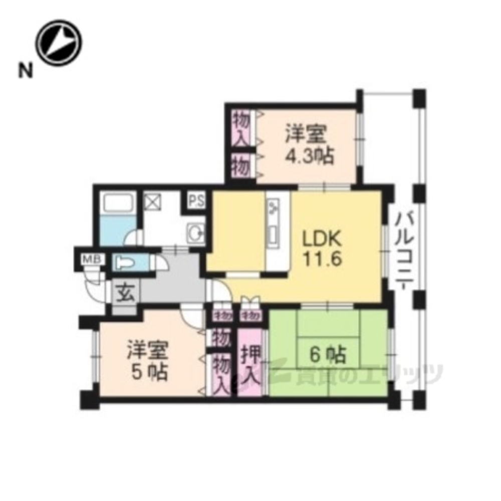 パインフィールド洛南 京都府京都市南区吉祥院御池町 (10.3万円／3LDK (和室4.3 和室6 洋室5 LDK11.6)／61.04㎡)｜賃貸物件(賃貸マンション・アパート・一戸建て)の ...