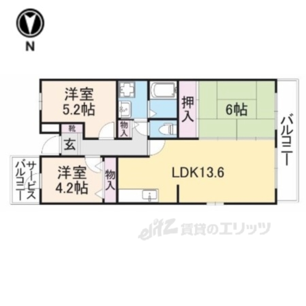 近鉄奈良線 生駒駅 地上4階建て 築30年 奈良県生駒市東旭ケ丘 (7.4万円／3LDK (和室6 洋室4.2 洋室5.2 LDK13.6)／65.37㎡)｜賃貸物件(賃貸マンション・アパート ...