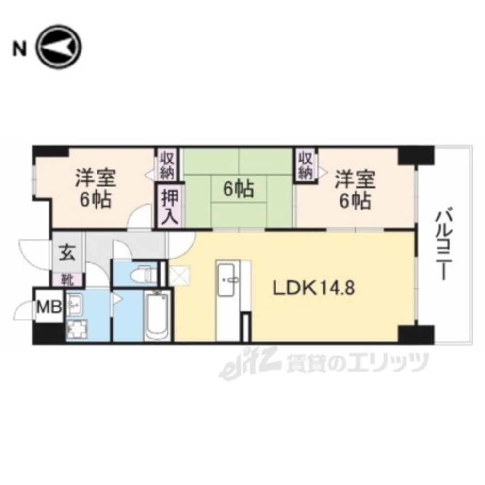 関西本線（JR西日本） 王寺駅 地上10階建て 築16年 奈良県北葛城郡王寺町王寺2丁目 (12.7万円／3LDK (和室6 洋室6 洋室6 LDK14.8)／67.55㎡)｜賃貸物件(賃貸 ...