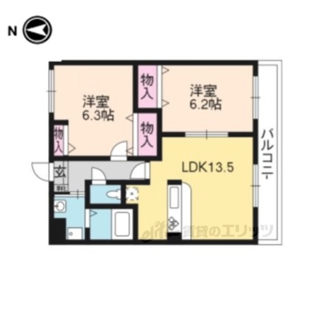 リバーサイドヒルズ 滋賀県大津市瀬田5丁目 (6.3万円／2LDK (洋室6.2 洋室6.3 LDK13.5)／56㎡)｜賃貸物件(賃貸マンション・アパート・一戸建て)の住宅情報・お部屋探し ...