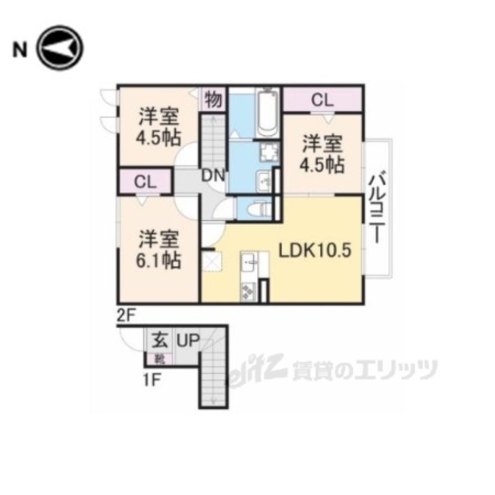 ヒルパストラル3 奈良県磯城郡川西町大字結崎 (8.2万円／3LDK (洋室4.5 洋室4.5 洋室6.1 LDK10.5)／65.31㎡)｜賃貸物件(賃貸マンション・アパート・一戸建て)の ...