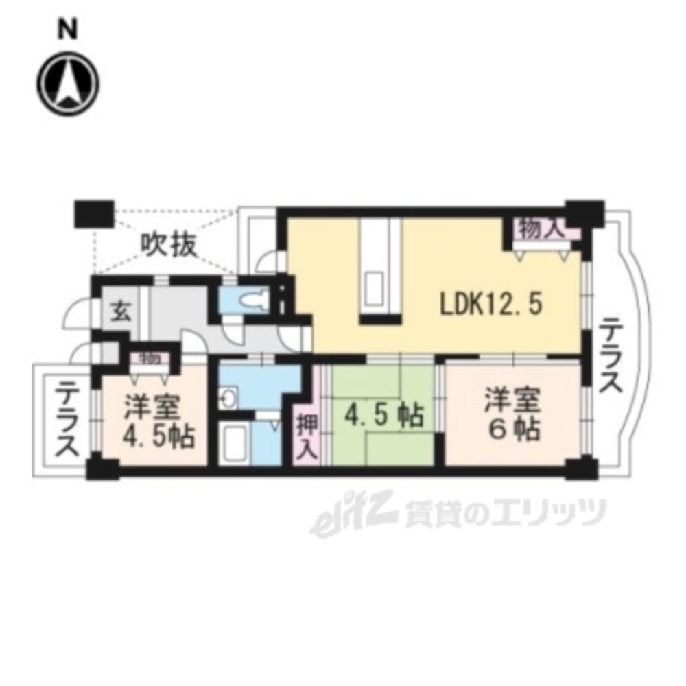 シャルマンコーポ新田辺118 京都府京田辺市河原北口 (8万円／3LDK (和室4.5 洋室4.5 洋室6 LDK12.5)／64.05㎡)｜賃貸物件(賃貸マンション・アパート・一戸建て)の ...